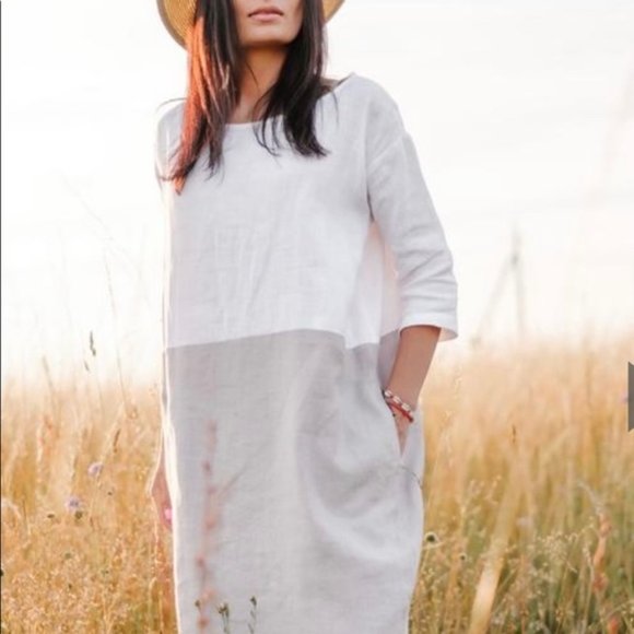 Magic Linen | Dresses | Magic Linen Adria Colorblock White Linen Dress ...